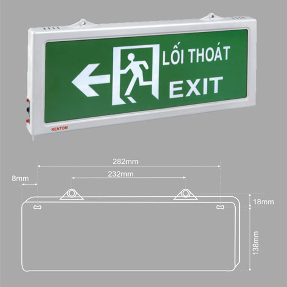 Đèn Exit chỉ dẫn lối thoát hiểm 1 mặt Kentom tại Bình Dương